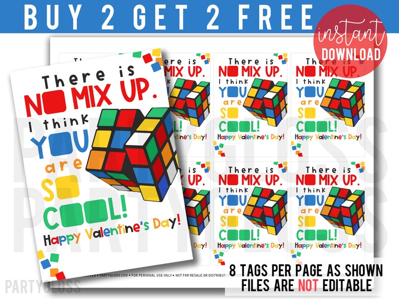 Puzzle Cube Valentine's Day Printable Tags Valentine Friendship Day Non ...