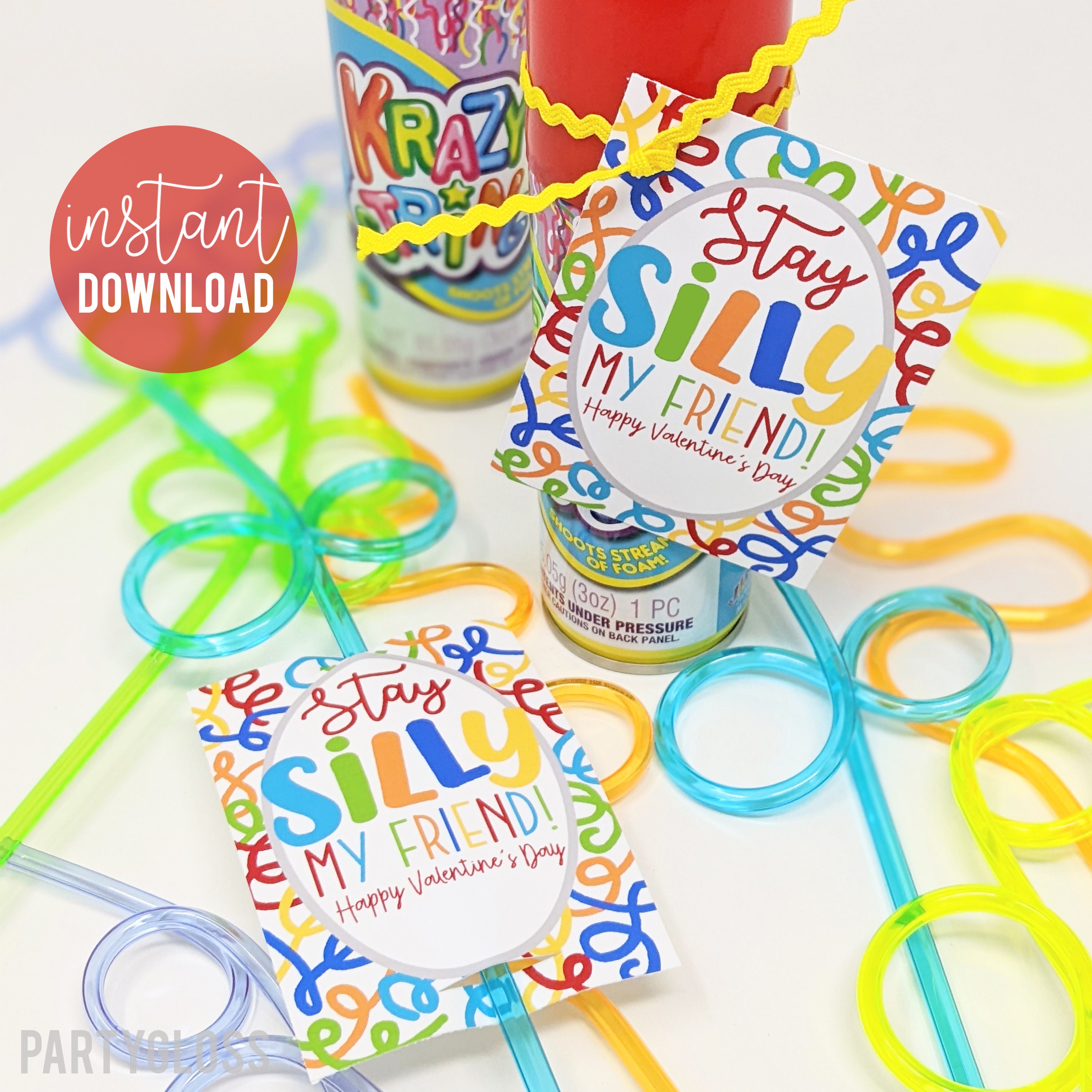 Valentine's Day Printable Silly Straw Tags Silly String Silly Putty ...