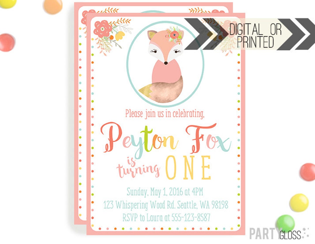 Fox Birthday Invitation | Digital or Printed | Fox Party Invitation ...