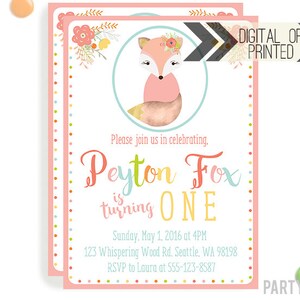 Fox Birthday Invitation | Digital or Printed | Fox Party Invitation ...