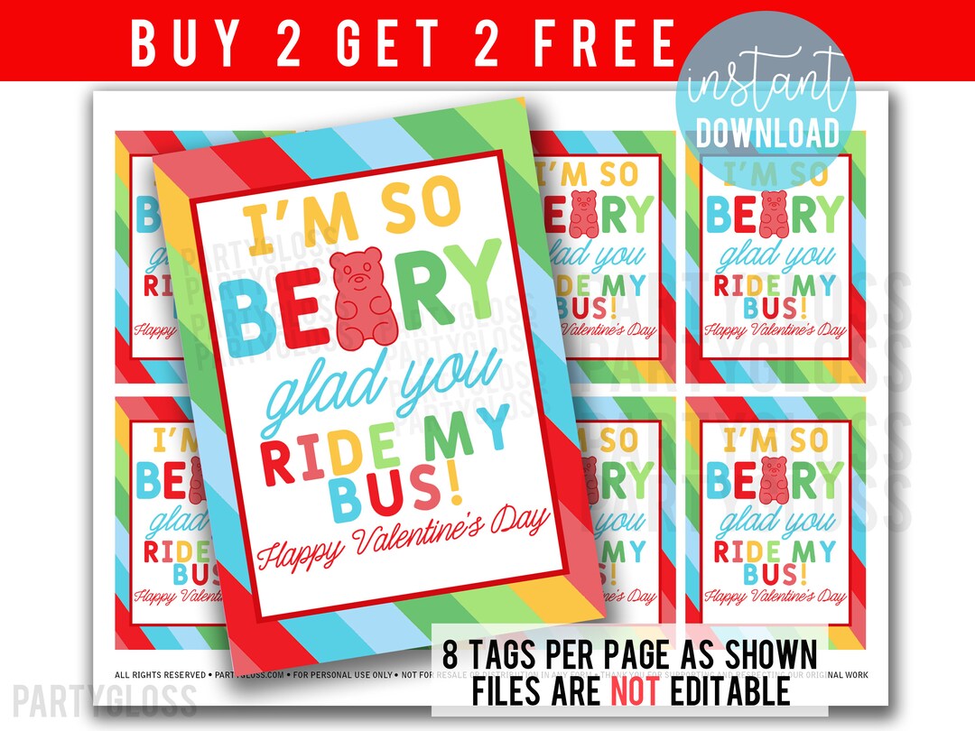 Gummy Bear Valentine's Day Printable Gift Tags, so Beary Glad You Ride ...