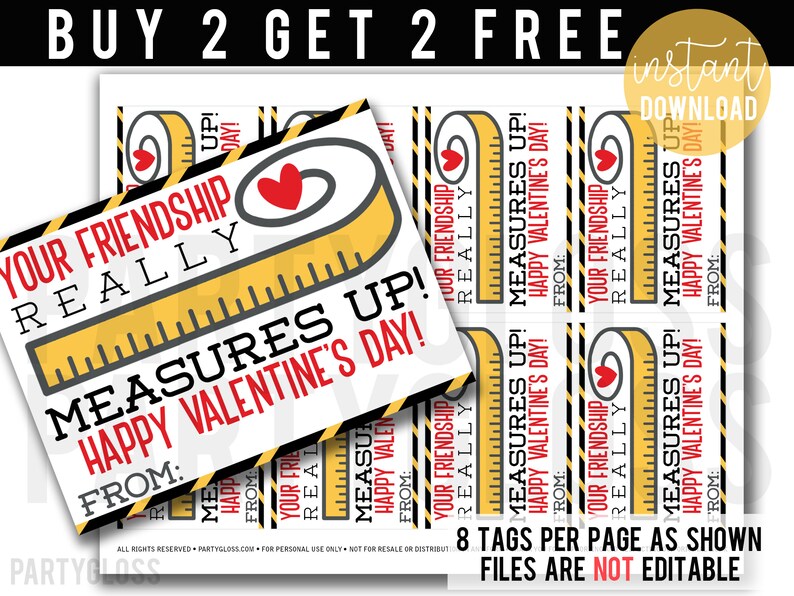 Measuring Tape Valentine's Day Printable Tags Valentine - Etsy