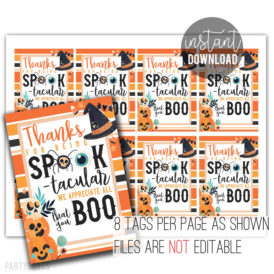 Halloween Appreciation Printable Gift Tags, Teacher Candy Tag Staff ...