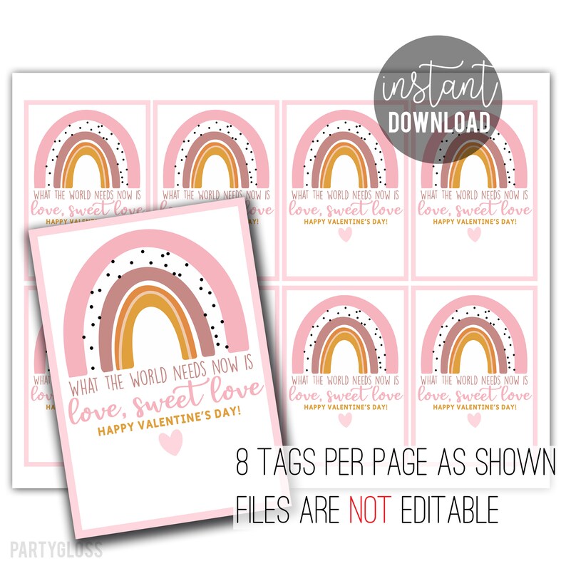 Boho Rainbow Valentine's Day Printable Tags Love Sweet Rainbow ...