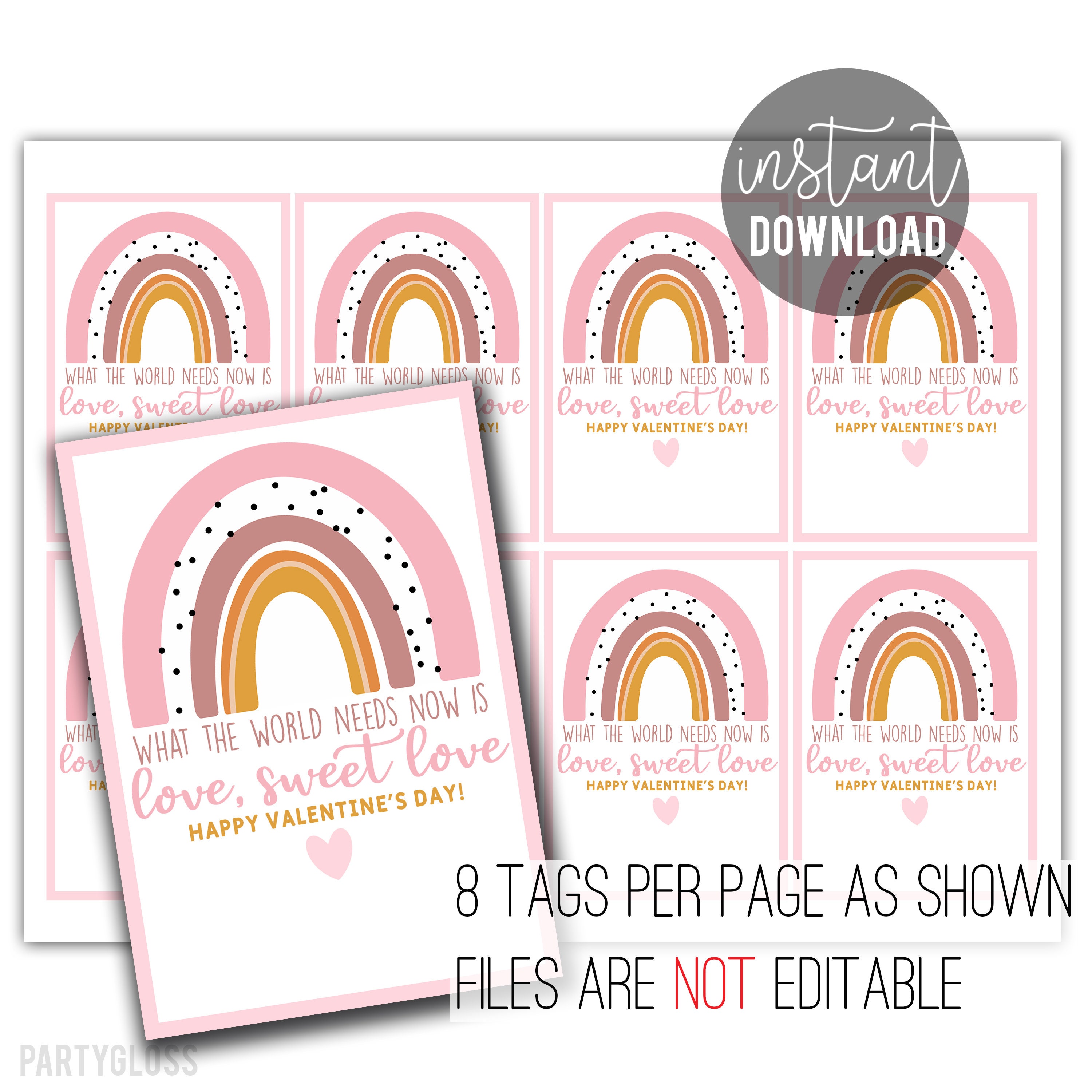 Boho Rainbow Valentine's Day Printable Tags Love Sweet Rainbow ...