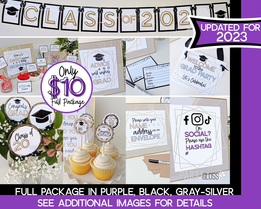 Graduation Printable Package | Purple Silver Black Grad Party | Class ...