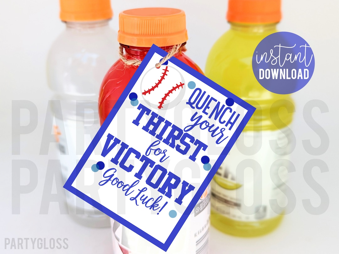 Blue Baseball Good Luck Printable Tags, Quench Your Thirst for Victory ...