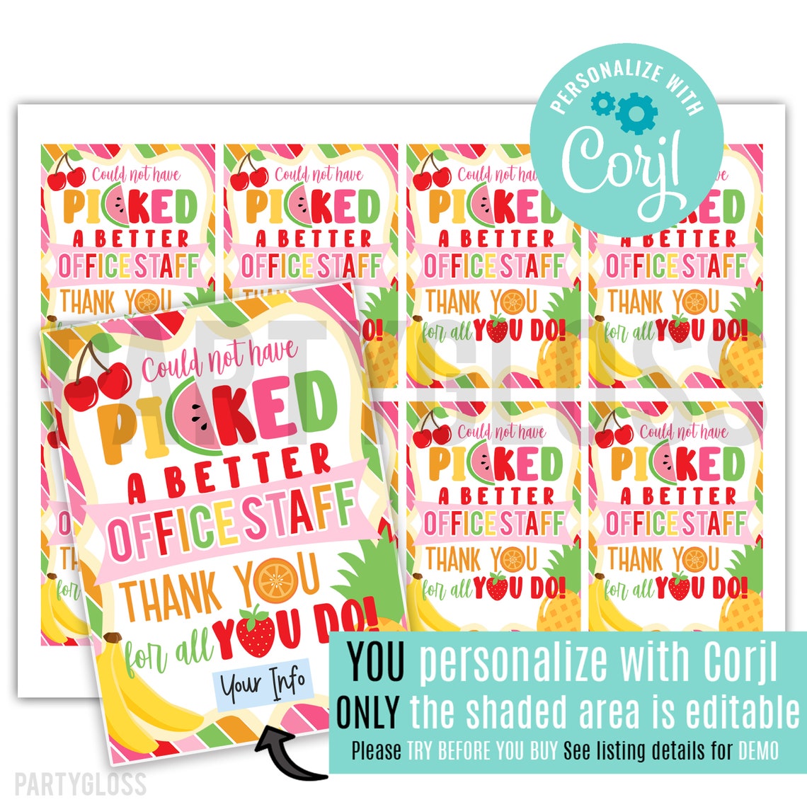Editable Office Staff Appreciation Printable Tag | Fruity Gift | Picked ...