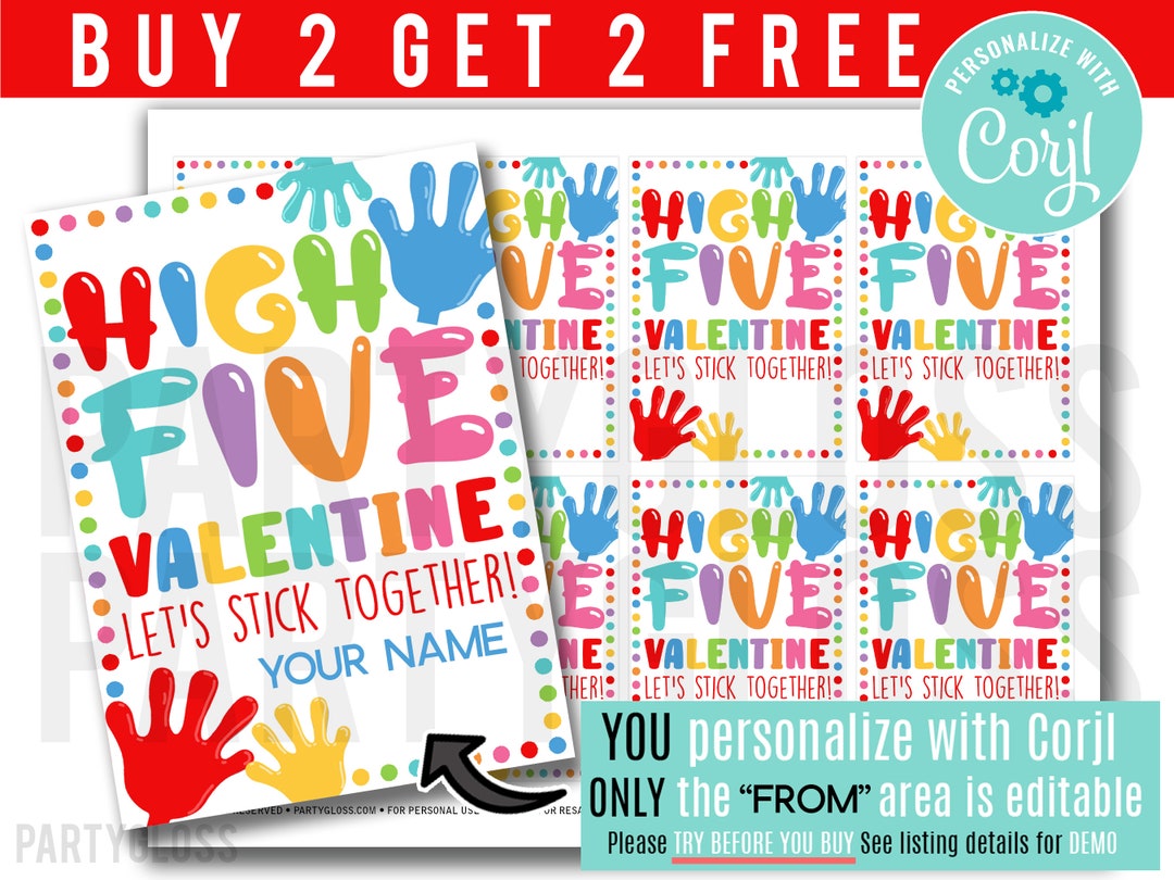 Editable Sticky Hand High Five Valentine's Day Printable - Etsy