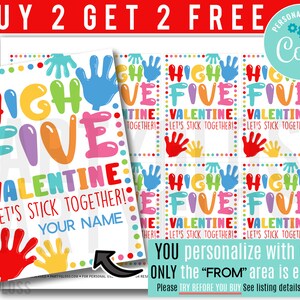 Editable Sticky Hand High Five Valentine's Day Printable Tags, Non-food ...