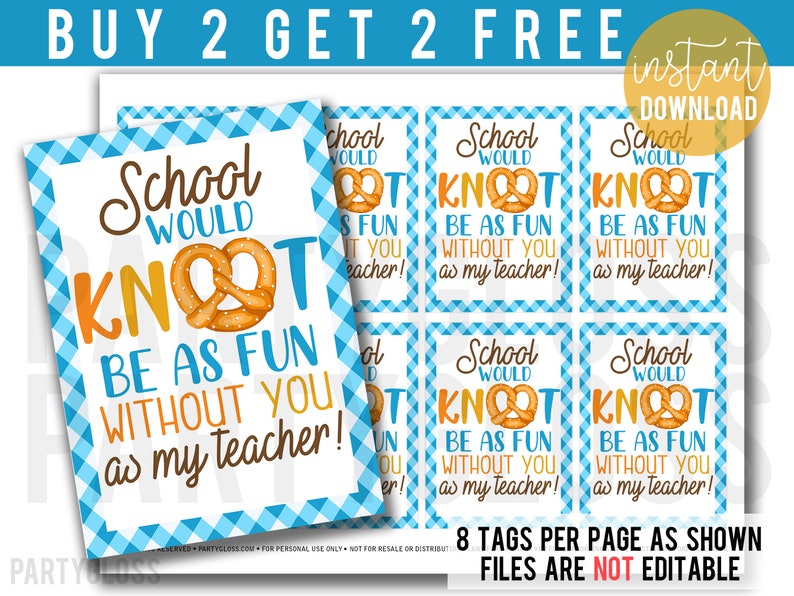 Pretzel Teacher Appreciation Printable Tag Teacher Tags - Etsy