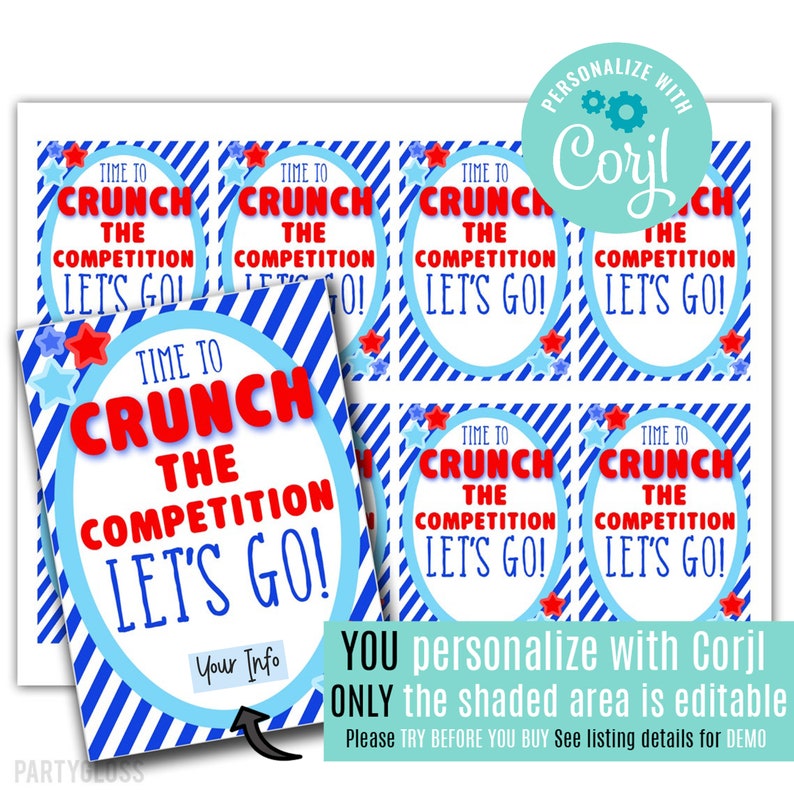 Editable Crunch the Competition Printable Tag Team Gift | Etsy
