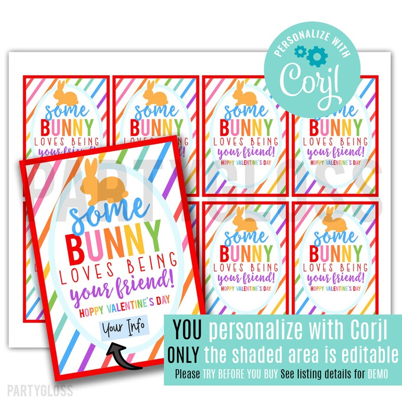 Editable Valentine's Day Printable Tags Cheddar Bunnies - Etsy