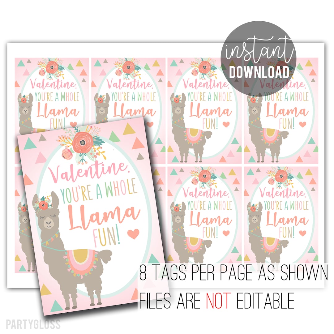 Llama Valentine's Day Printable Tags Valentine Class Team Friend ...