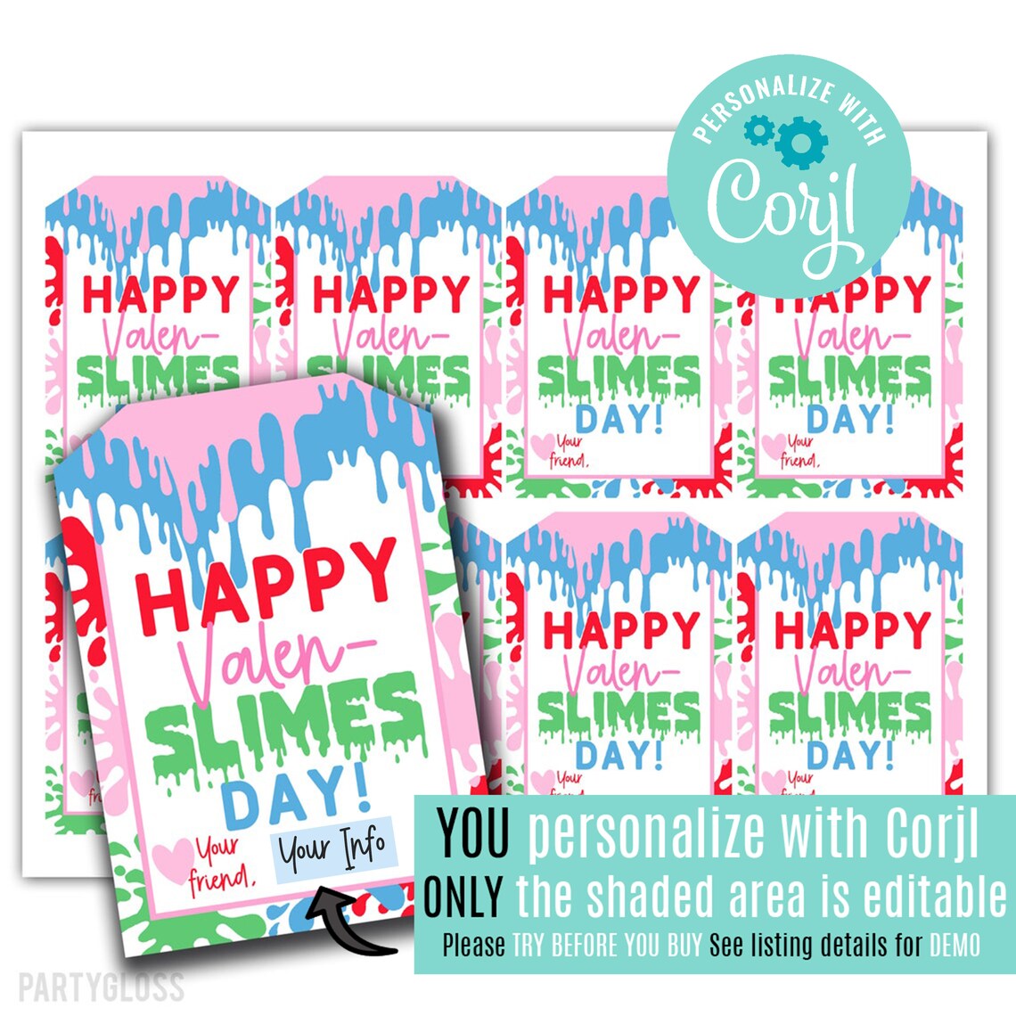 Editable Slime Valentine's Day Printable Tag Non Food - Etsy