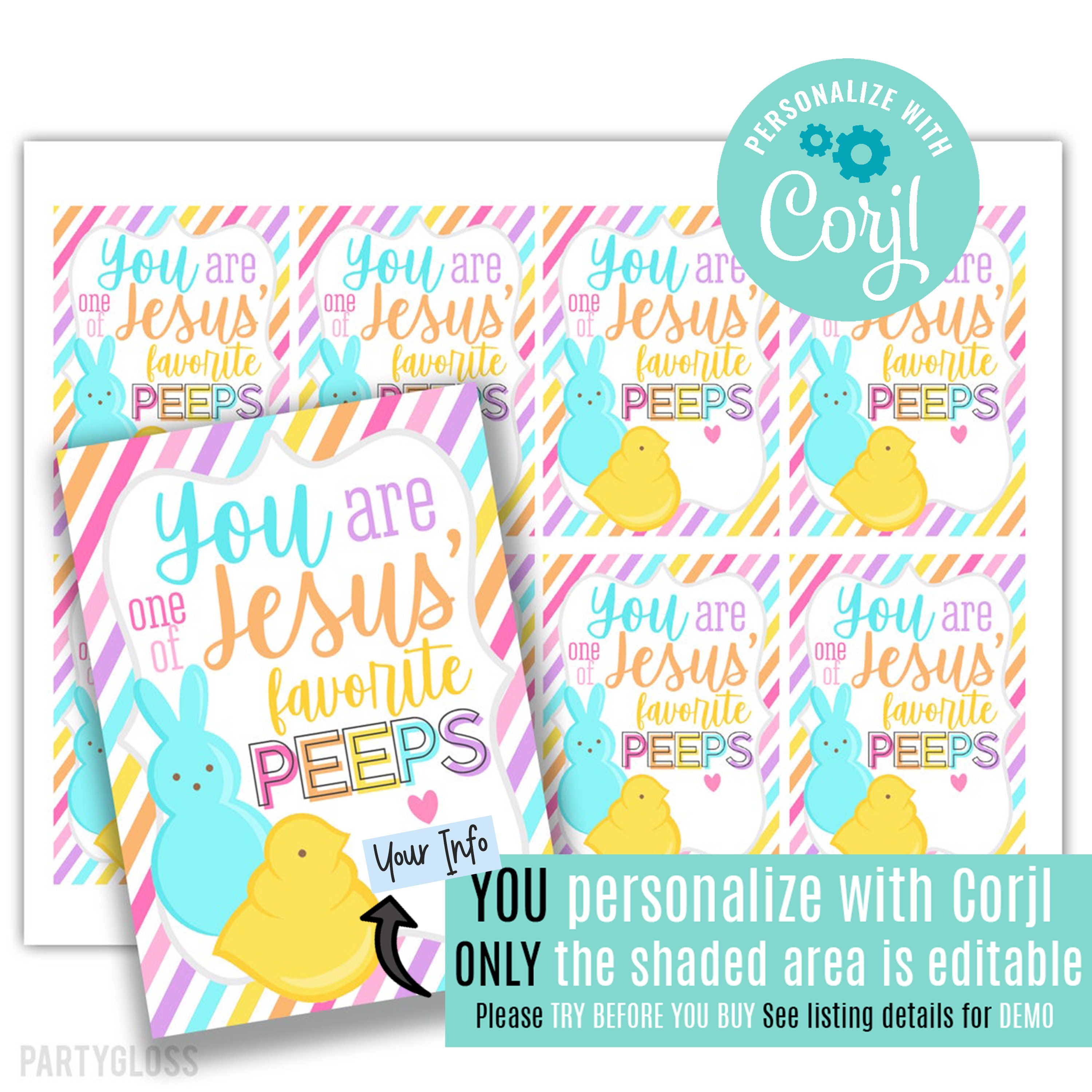 Editable Easter Printable Tags, Jesus' Favorite Peeps Tag Funny ...