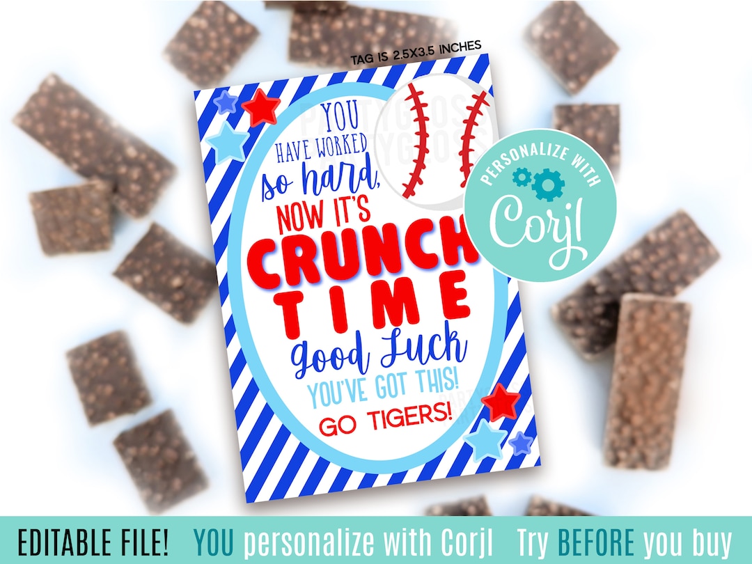 Editable Baseball Crunch Time Good Luck Printable Gift Tags, Chocolate ...