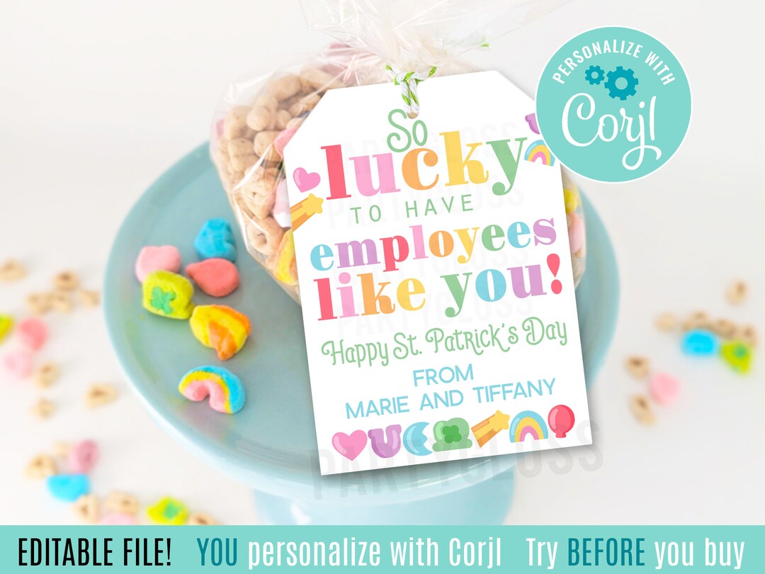 Editable Employee Appreciation St. Patrick's Day Printable Tags Staff ...