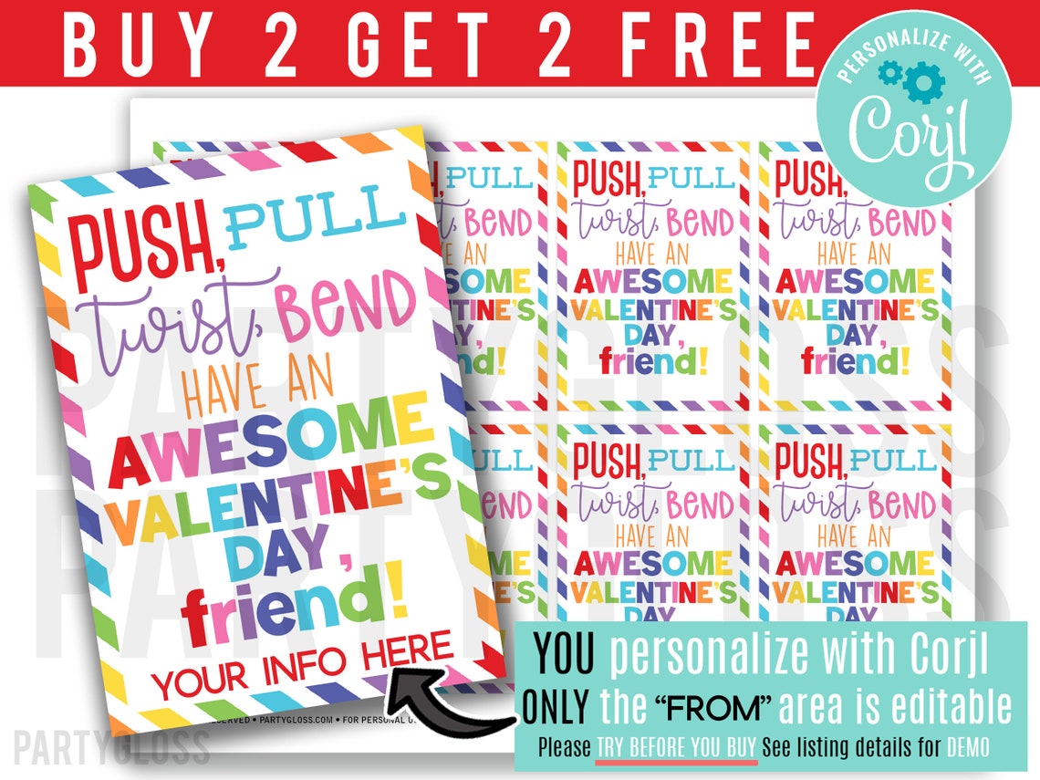 Editable Fidget Sensory Valentine's Day Printable Gift Tags, Non Food ...