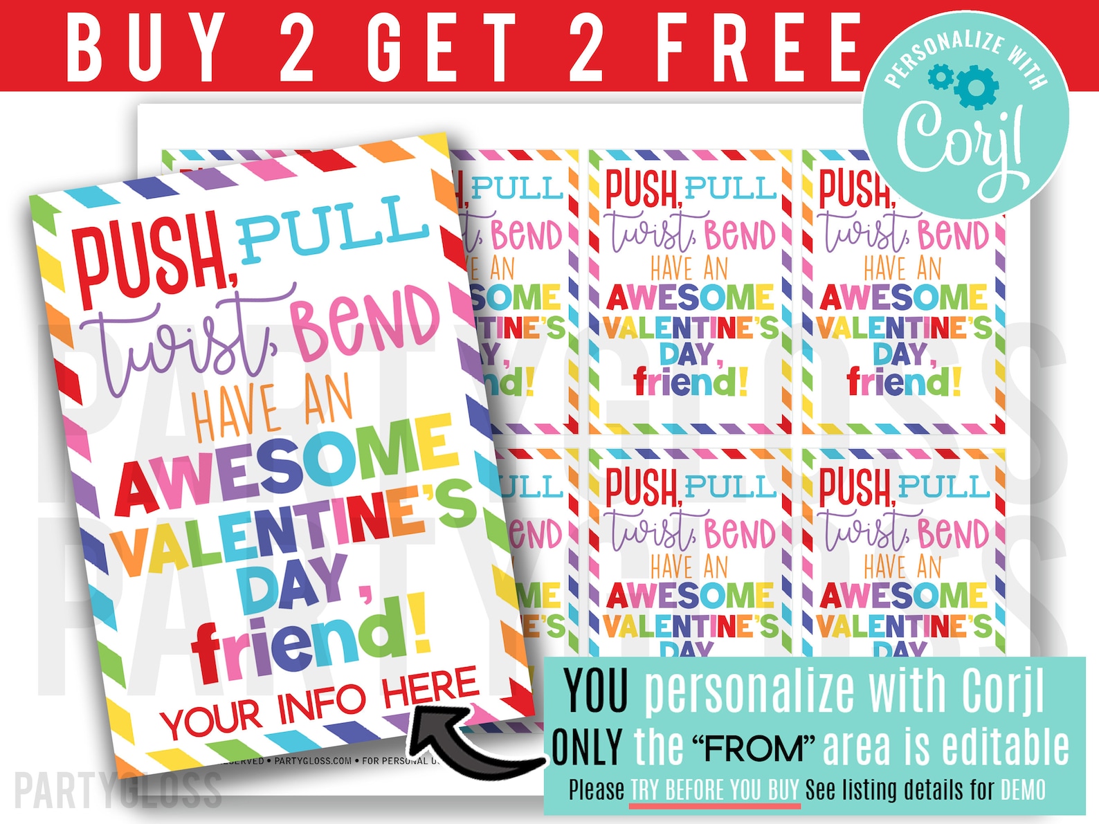 Editable Fidget Sensory Valentine's Day Printable Gift Tags, Non Food ...