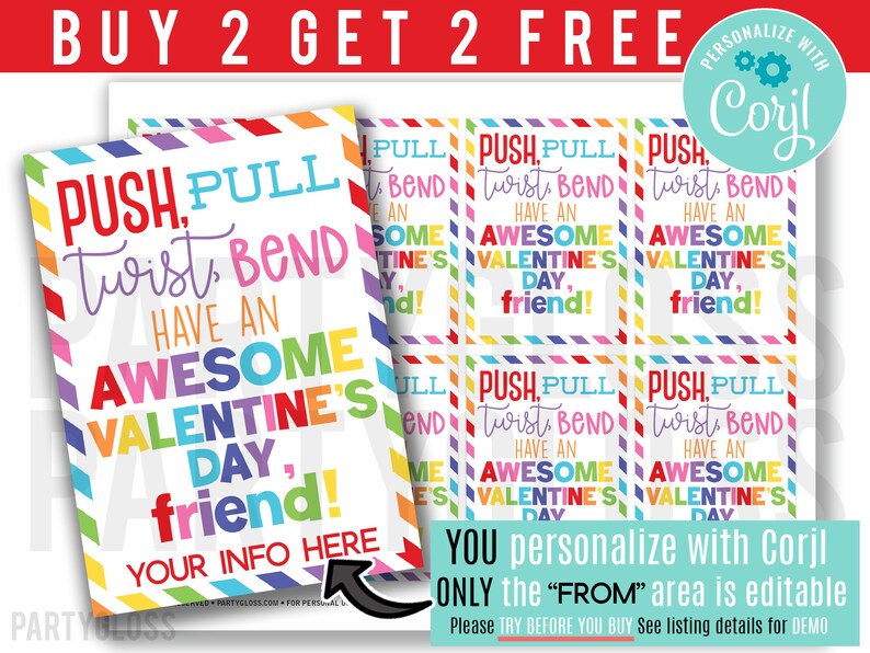 Editable Fidget Sensory Valentine's Day Printable Gift Tags, Non Food ...