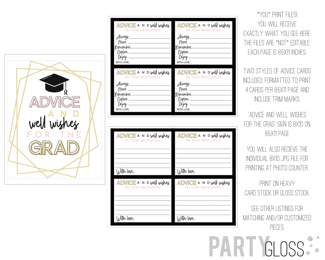 Graduation Advice Cards Grad Party Advice Sign Class of - Etsy