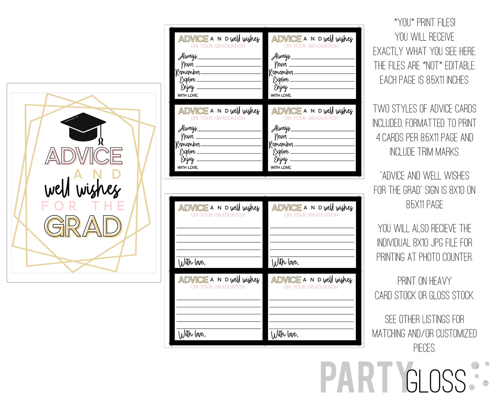 Graduation Advice Cards | Grad Party Advice Sign | Class of 2021 ...