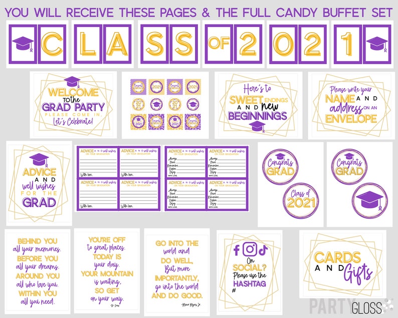 Graduation Printable Package Purple and Gold Grad Party | Etsy