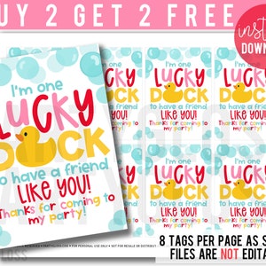 Rubber Duck Birthday Party Printable Favor Tags, I'm One Lucky Duck ...