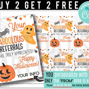 Editable Referral Marketing Halloween Printable Gift Tags Customer ...