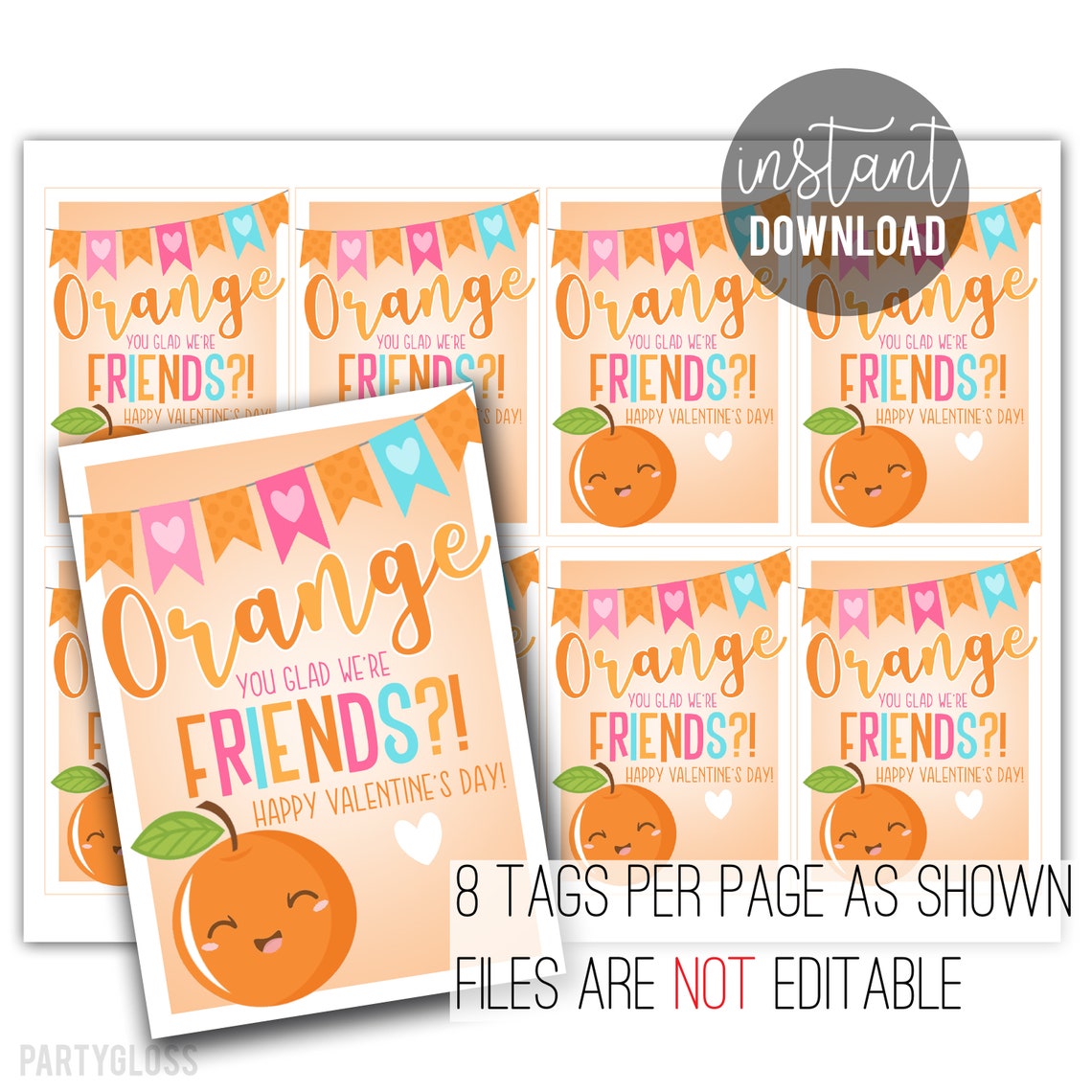Orange Valentine's Day Printable Tags Cuties Valentine Healthy Class ...