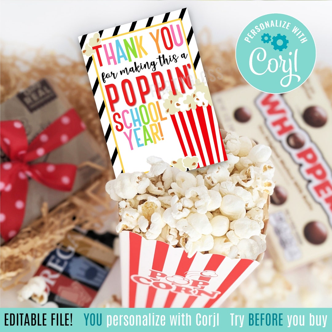Editable End of the Year Popcorn Printable Gift Tags, Poppin' School ...