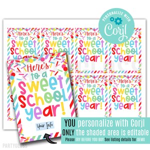 Editable Here's to A Sweet Year Back to School Printable Gift Tags ...