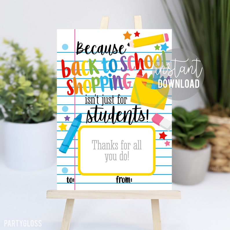 Back to School Printable Gift Card Holder, School Supply Gift Card ...