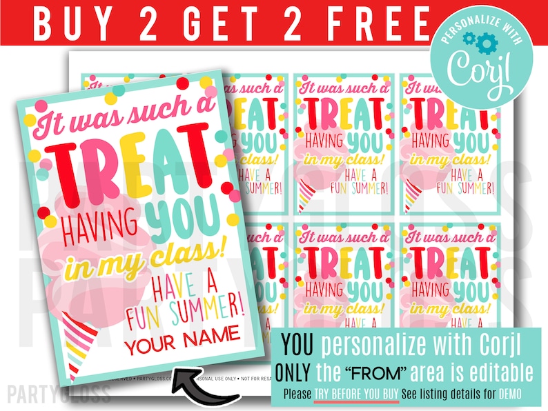 Editable Such A Treat End of Year Printable Tags, Treat Having You in ...