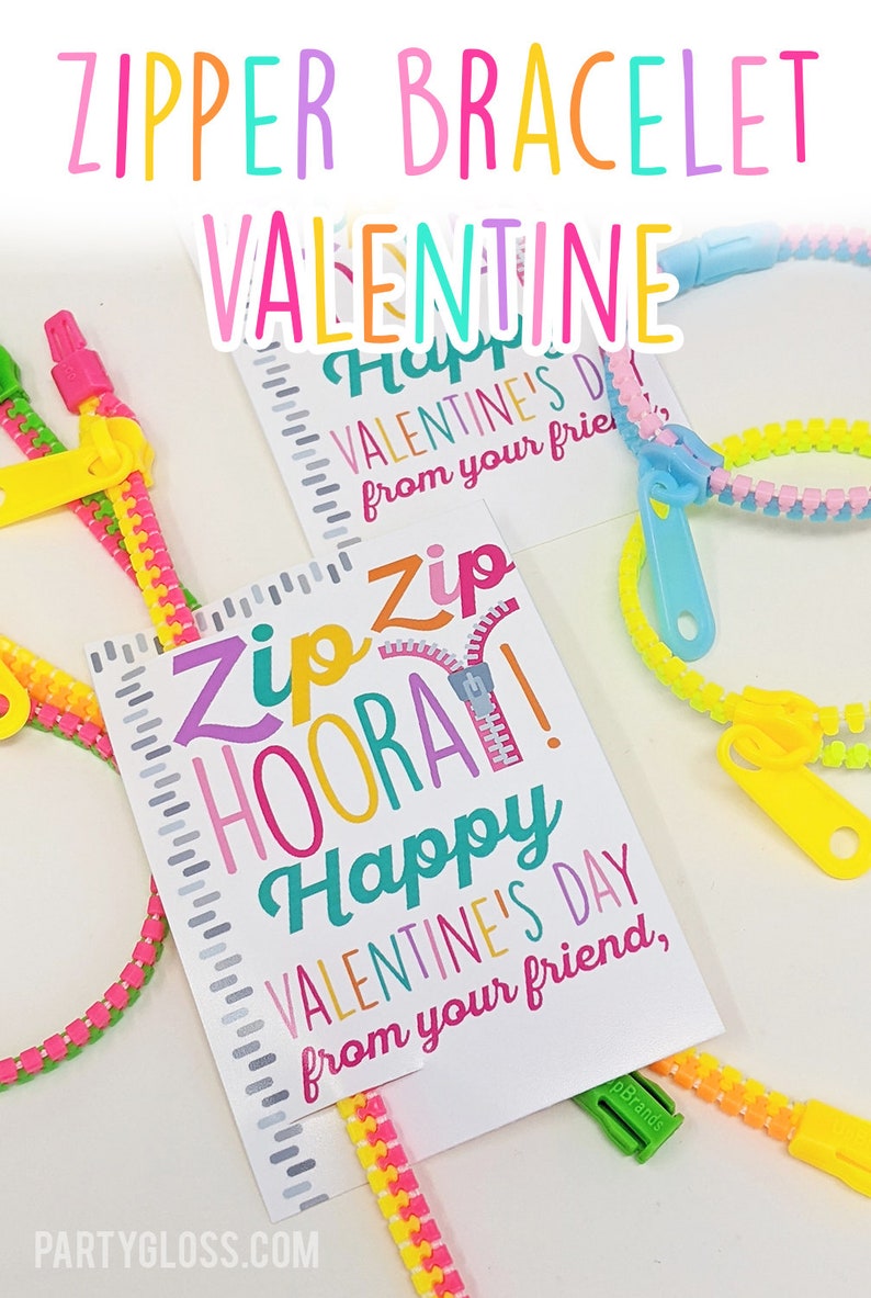 Zipper Bracelet Valentine's Day Printable Tag Zip Zip - Etsy