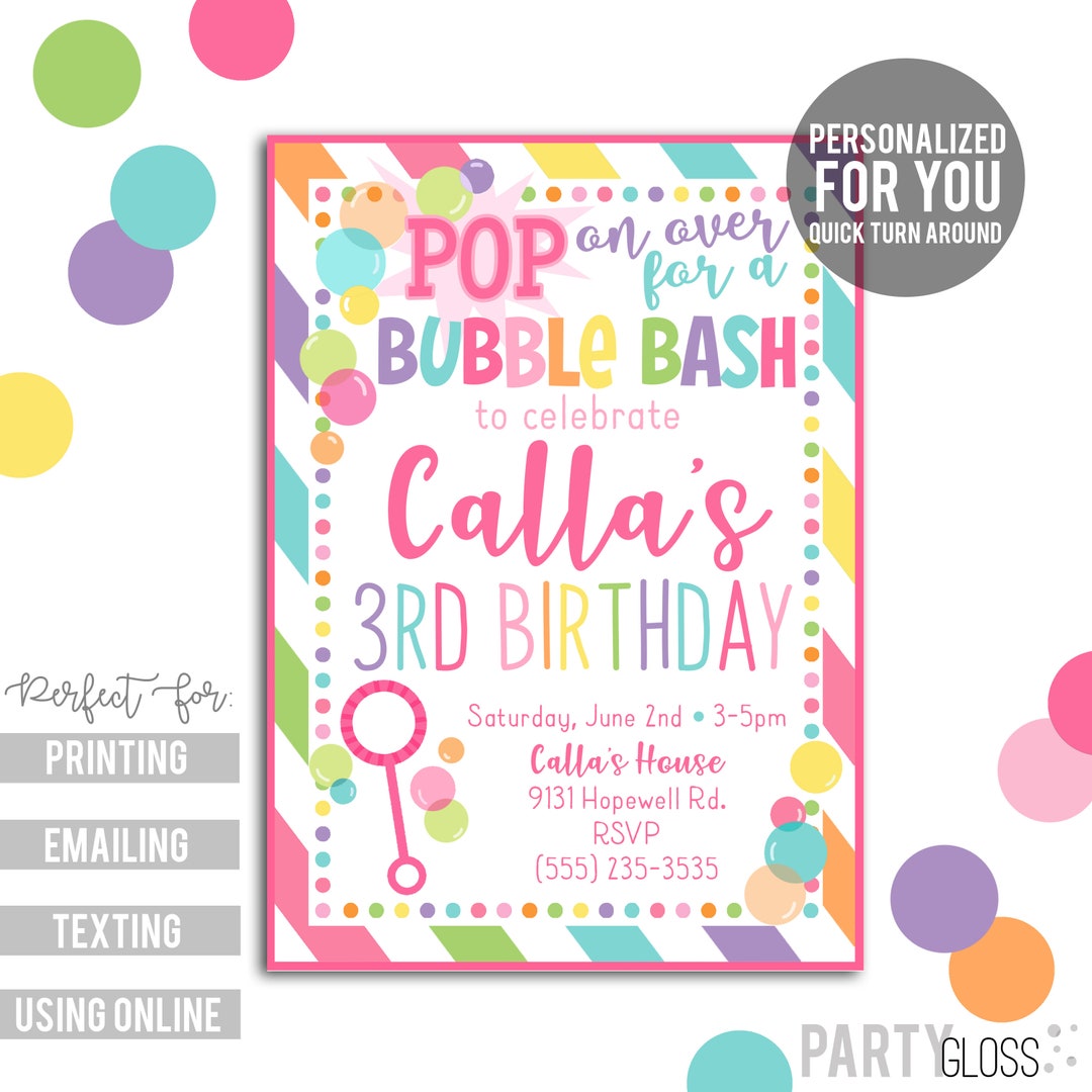 Bubble Invitation - Bubble Bash Party Printable Invite | Bubble ...