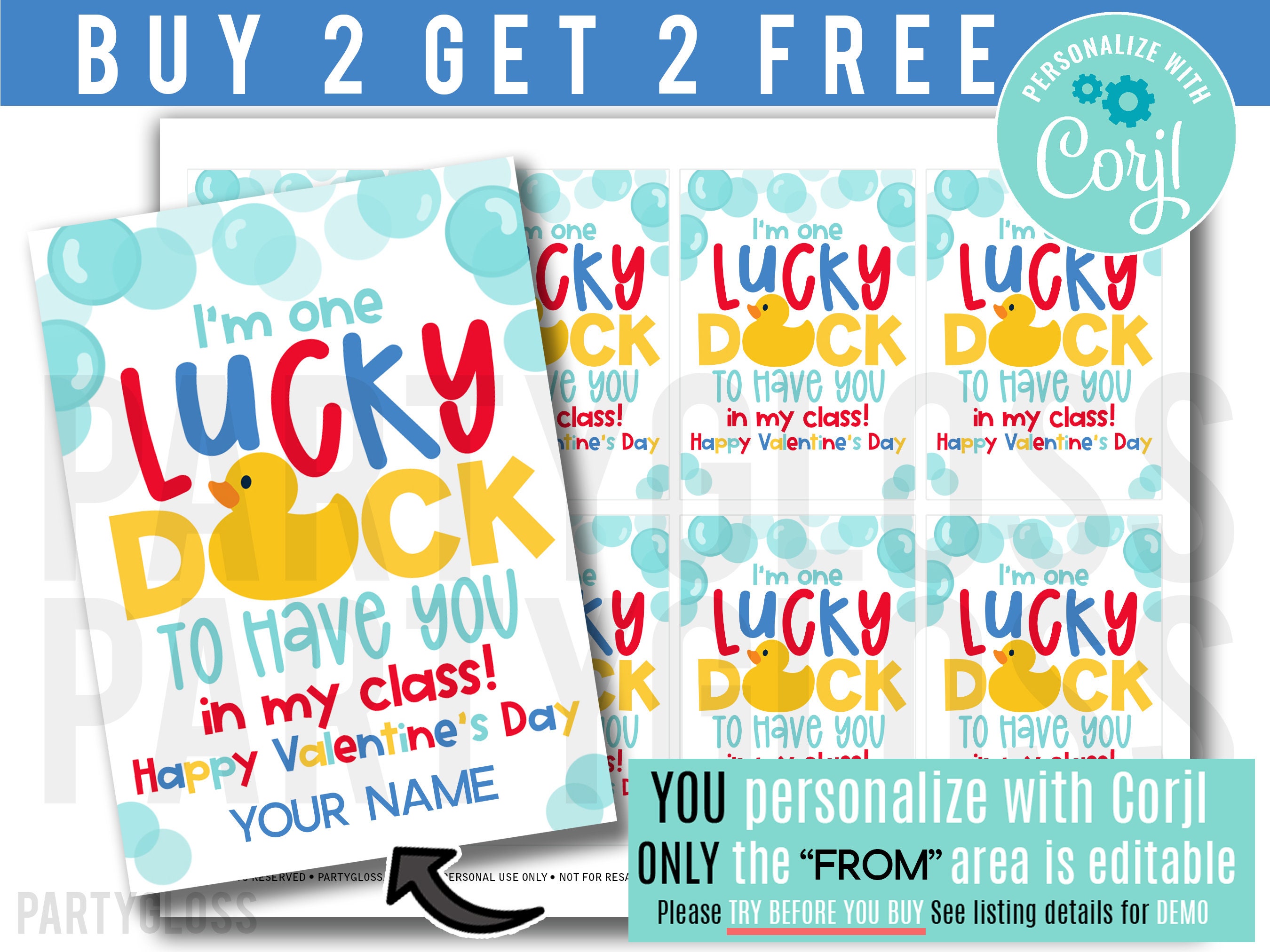 Editable Rubber Duck Valentine's Day Printable Tags, Lucky to Have You ...