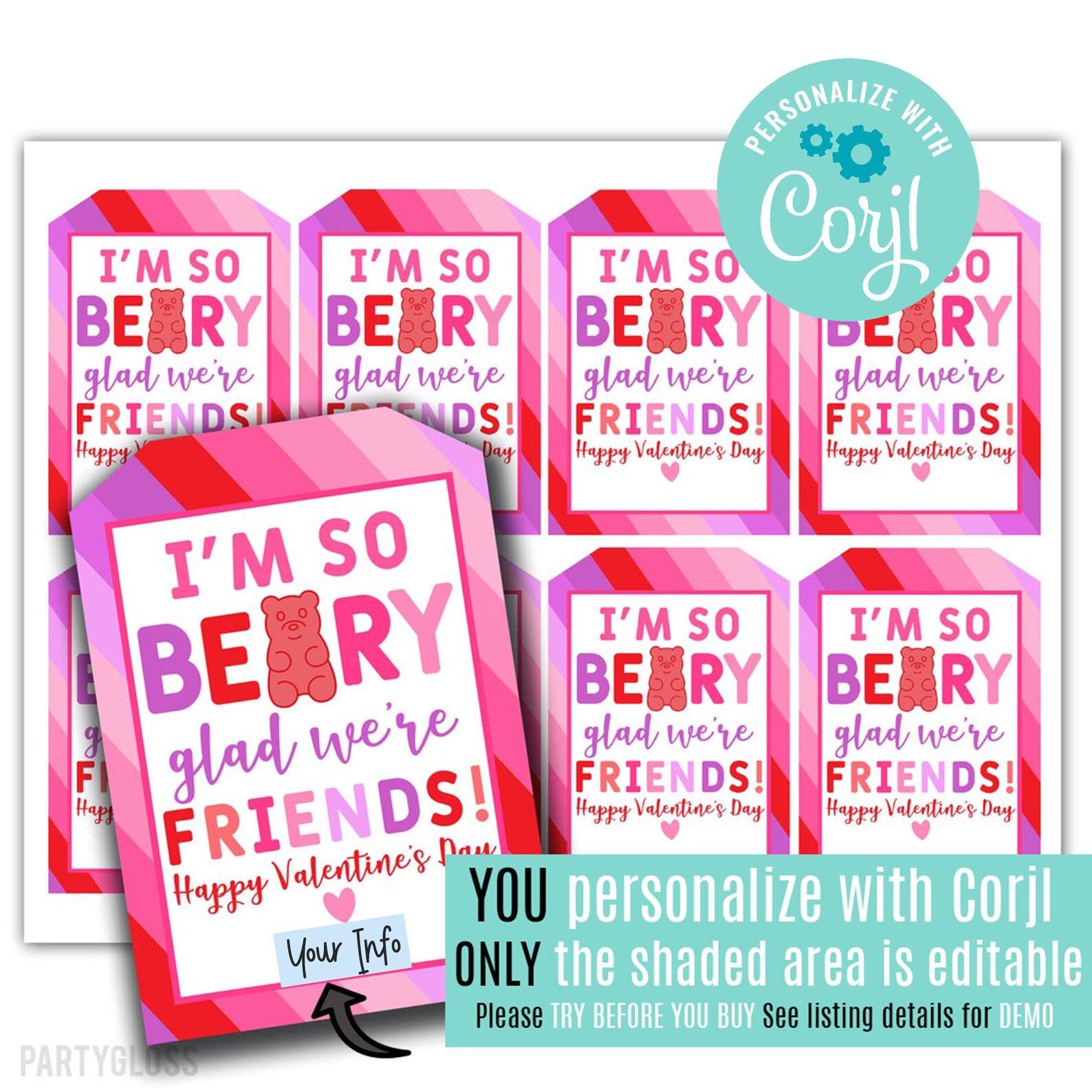 Editable Gummy Bear Valentine's Day Printable Tags - Etsy