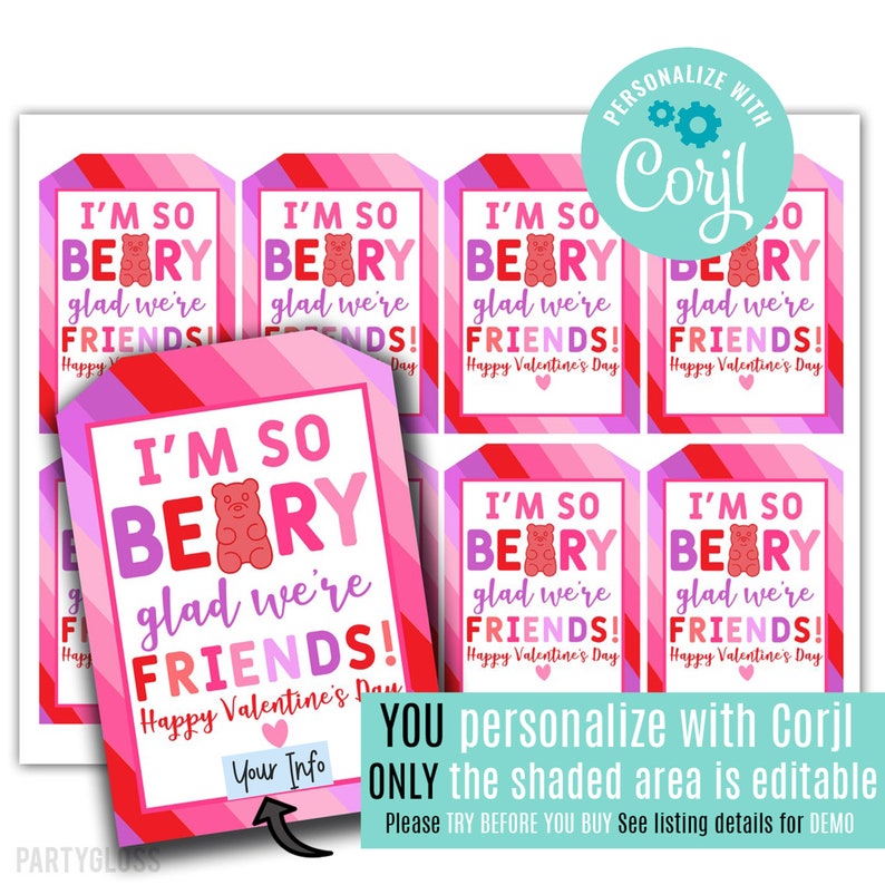 Editable Gummy Bear Valentine's Day Printable Tags - Etsy