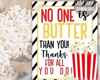 Popcorn Gift Tag, No One is Butter Than You, Volunteer Teacher ...