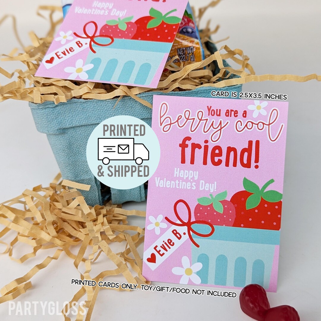 Printed and Shipped Fruit Snack Berry Cool Friend Valentine's Day Cards ...