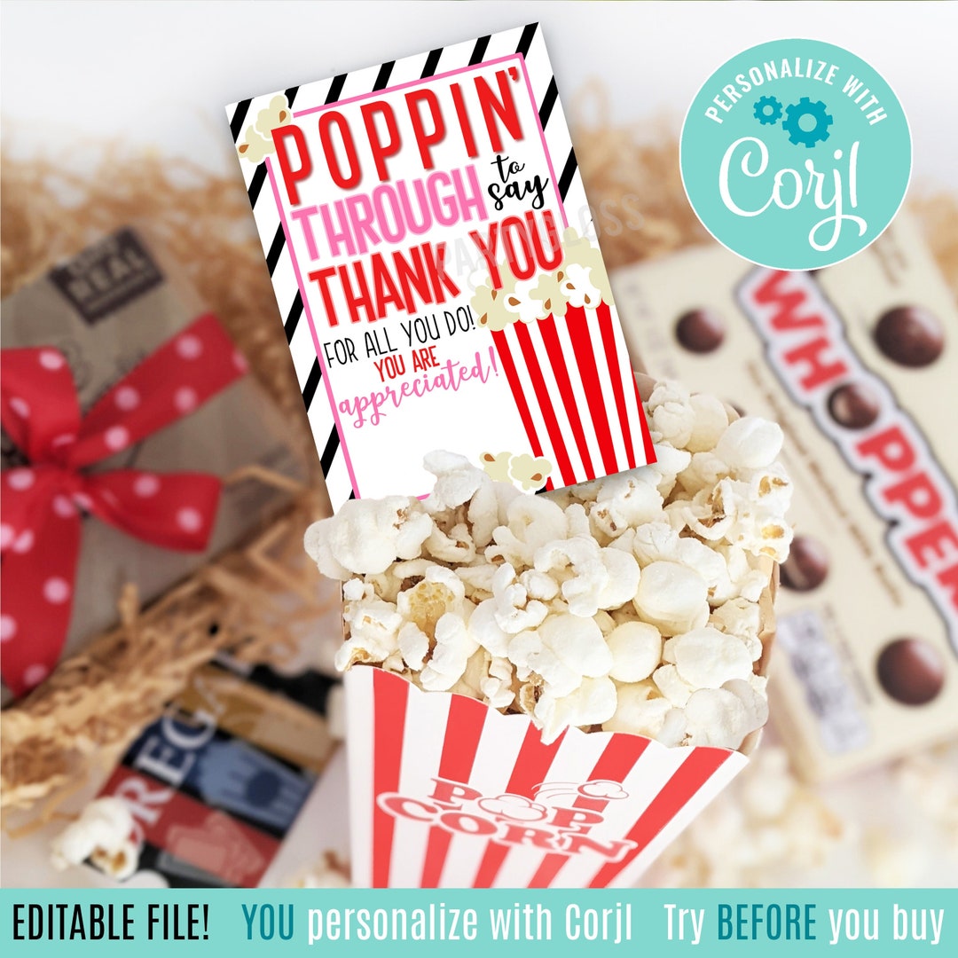 Editable Popcorn Appreciation Printable Tag | Pink Popcorn Printable ...