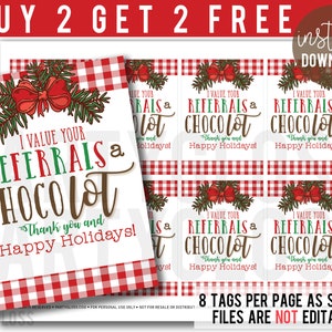 Christmas I Value Your Referrals Chocolate Appreciation Printable Tag ...