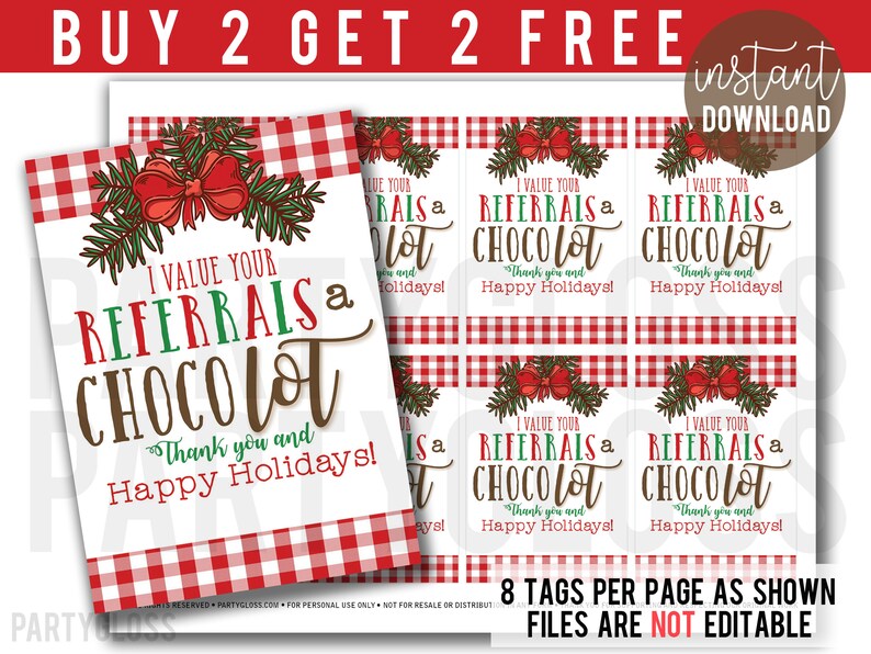 Christmas I Value Your Referrals Chocolate Appreciation Printable Tag ...