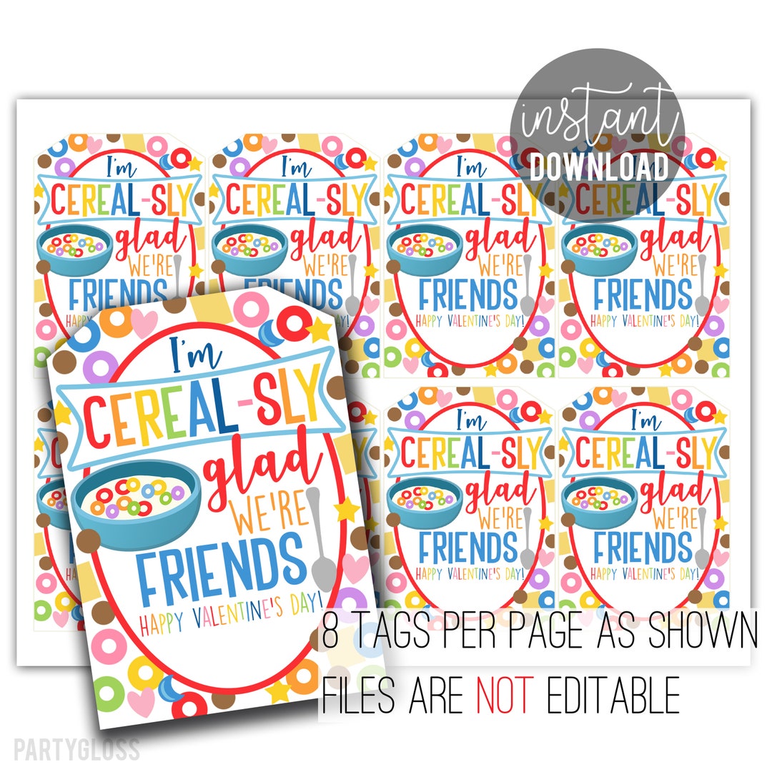 Valentine's Day Cereal Box Printable Gift Tags Cereal-sly Glad We're ...