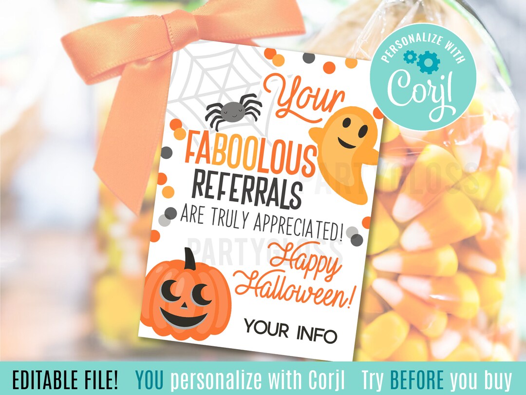 Editable Referral Marketing Halloween Printable Gift Tags Customer ...