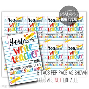 Back to School Printable Gift Tags, You're Write Teacher for Me ...