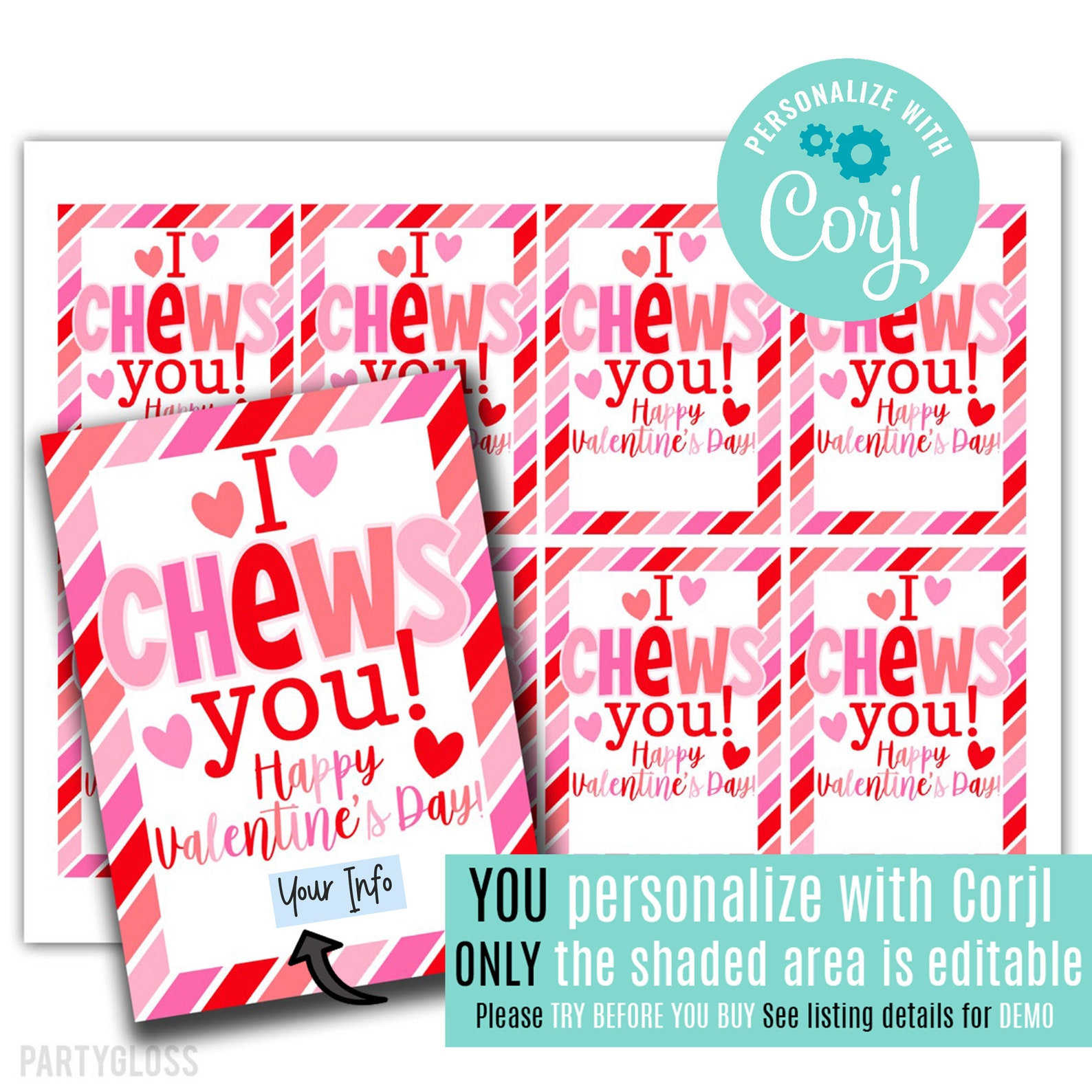 Editable I Chews You Valentine's Day Printable Tags Chewy - Etsy