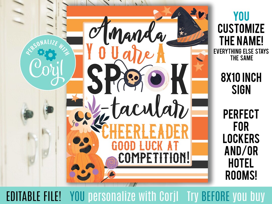 Editable Halloween Cheerleader Printable Sign | Locker Hotel Room Sign ...